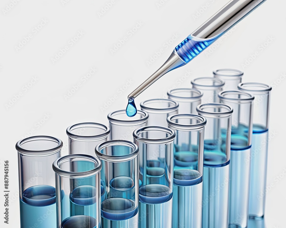 "Precise laboratory process: adding buffer solution to a test tube ...