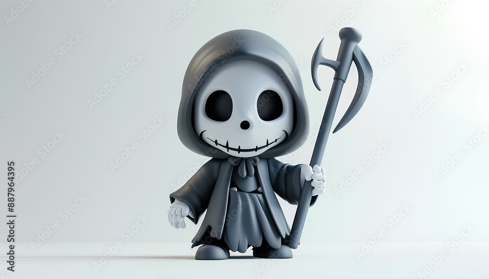 Cute and minimalistic cartoon grim reaper with a friendly smile and a ...