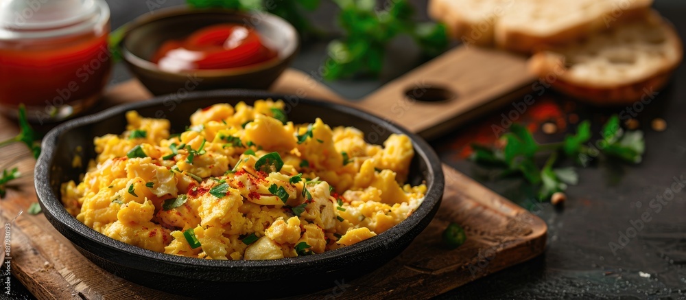 Famous Indian street food Parsi Akuri or Anda Bhurji spicy scrambled ...