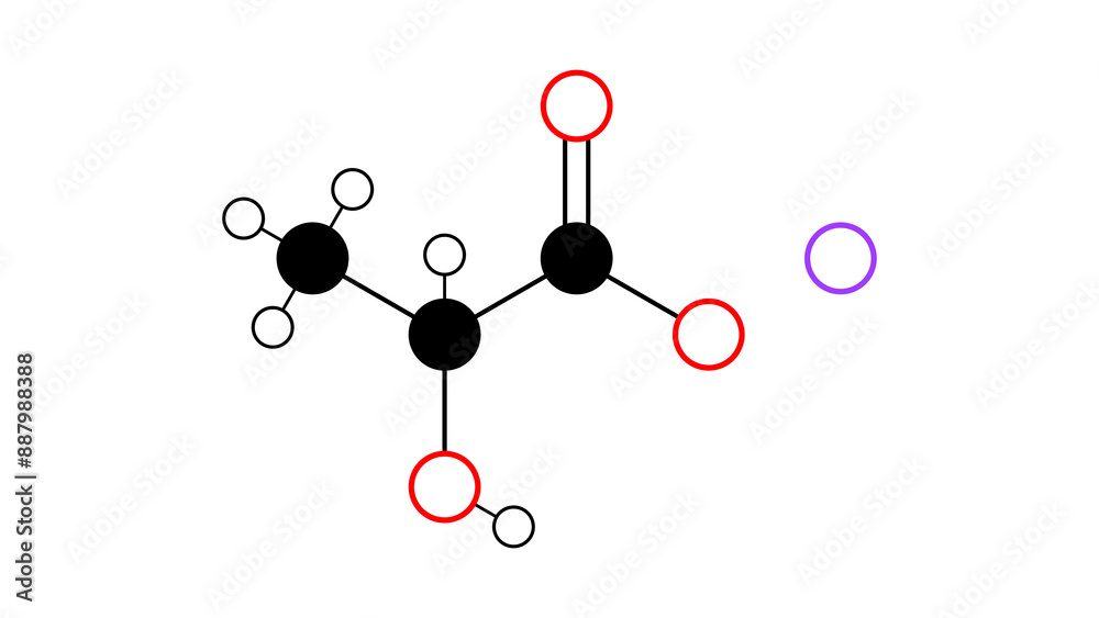 sodium lactate molecule, structural chemical formula, ball-and-stick ...