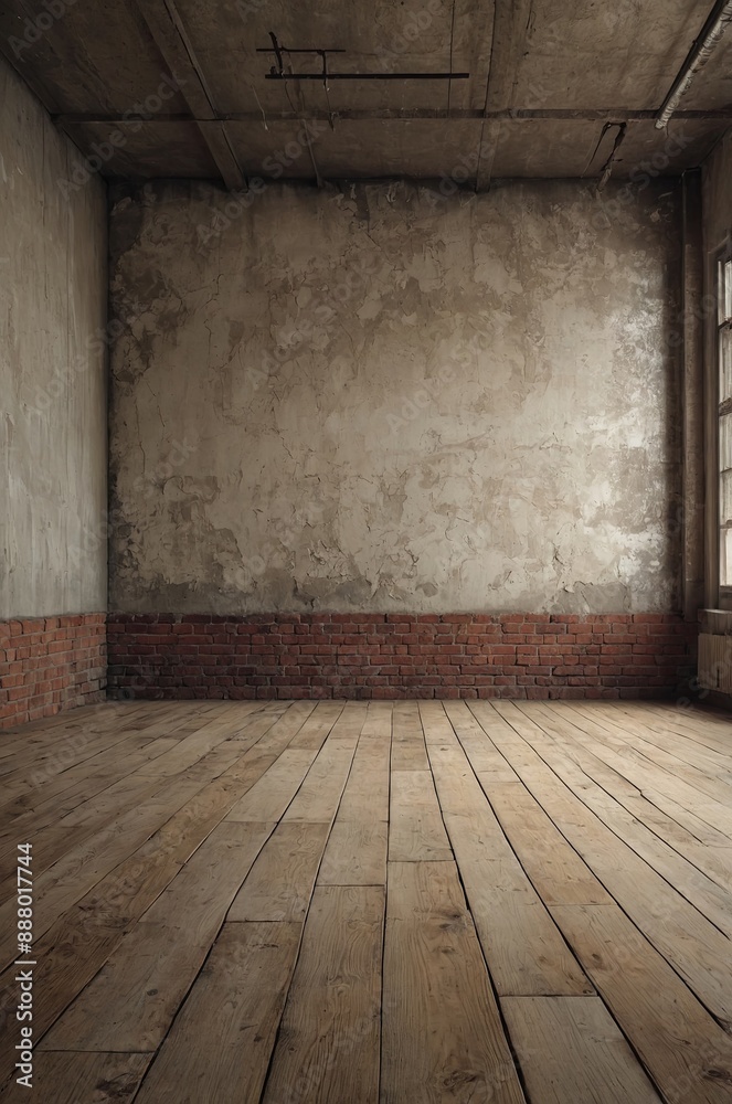 empty loft style room with window interior distressed plaster bare wall ...