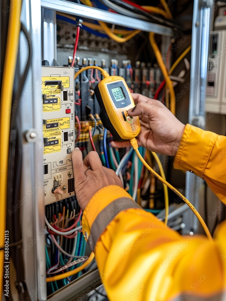 Electricity and electrical maintenance service, Engineer hand holding ...