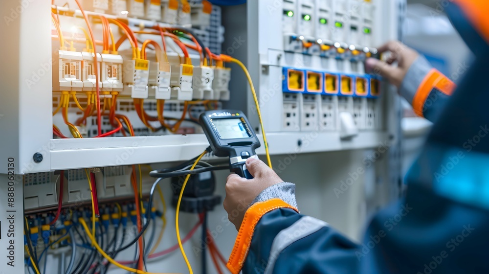 Electricity and electrical maintenance service, Engineer hand holding ...