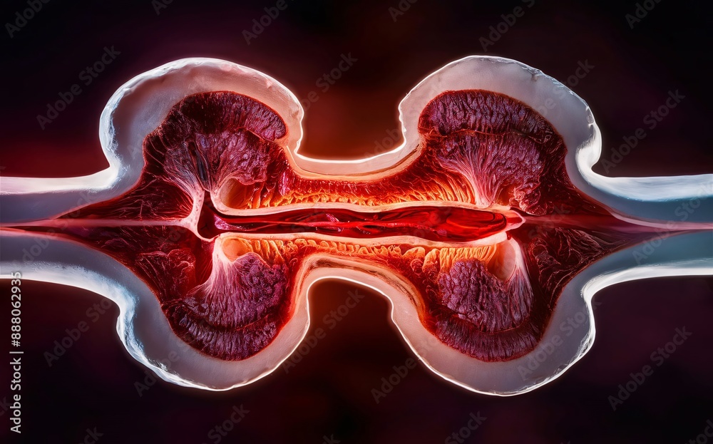 A detailed cross-section of a human bone, revealing the compact and ...