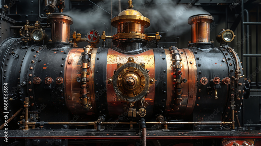 Steam engine installed in eco-friendly industrial area, blending ...