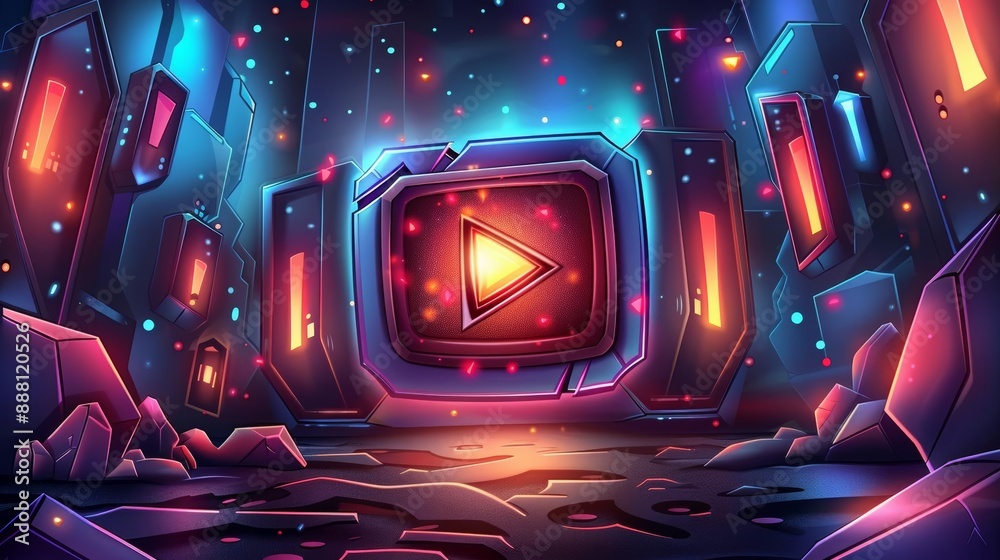 Futuristic Neon Play Button with Sci-Fi Elements and Vibrant Colors ...