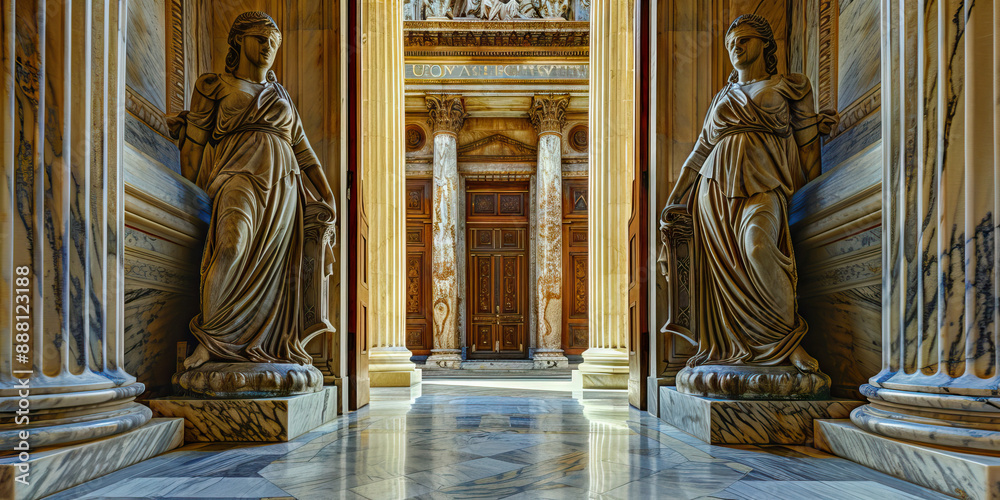 The Unwavering Pillars of Justice: Two marble statues of lady justice ...