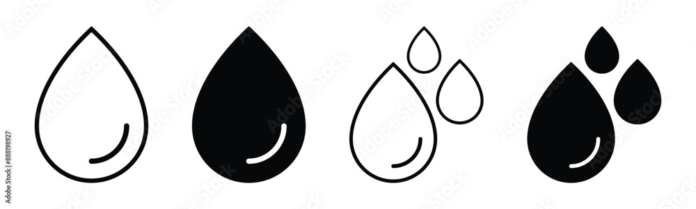 water drop icon set. simple water droplet symbol. transparent png and ...