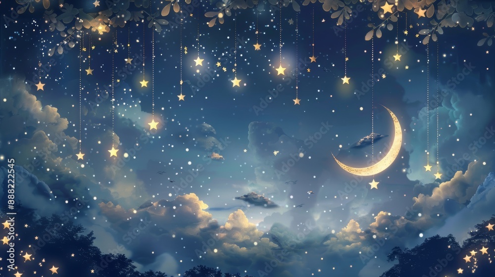 Whimsical Night Sky Birthday Background with Twinkling Stars and ...