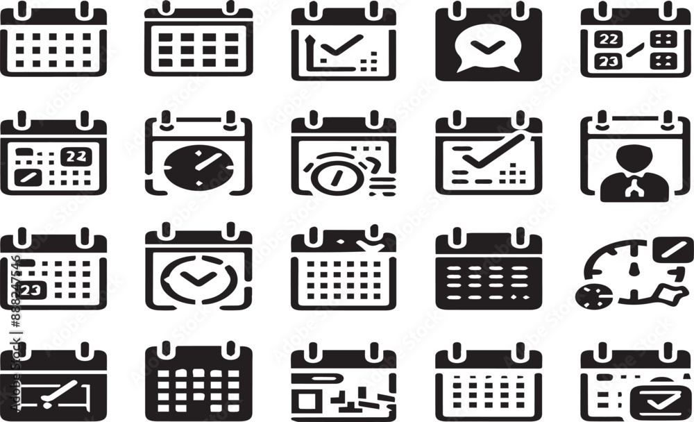 Print Calendar Icon collection. Set of calendar symbols. Meeting ...