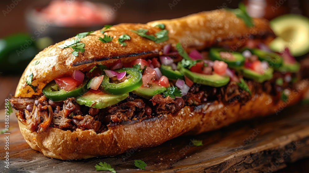 Mexican Sandwich with Carnitas, Avocado, Refried Beans, and Pickled ...