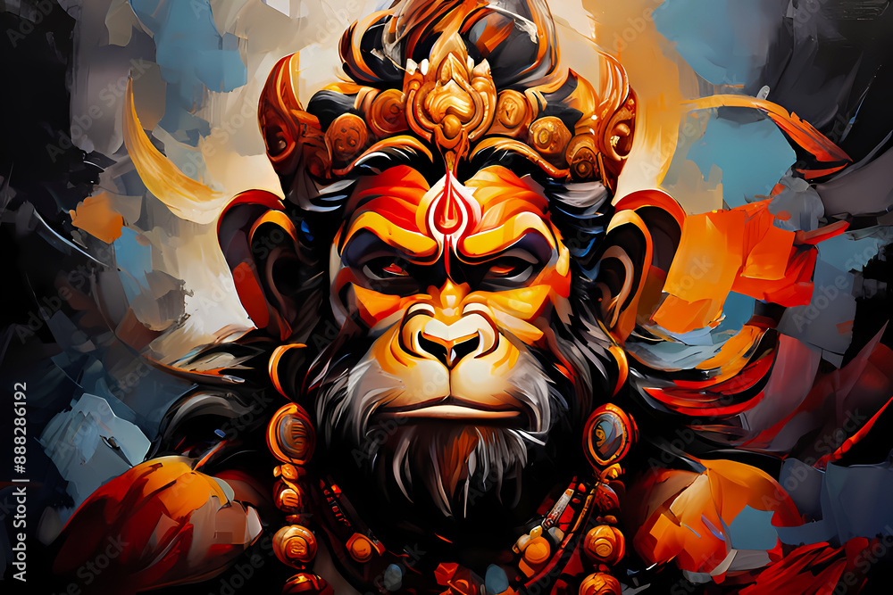 Portrait of hindu god Hanuman in abstract background, Indian cultural ...