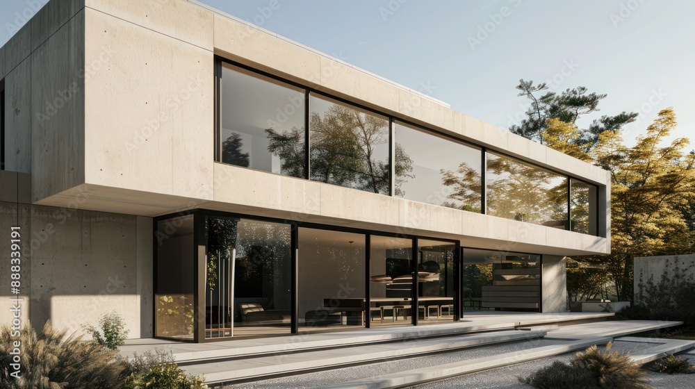 Modern suburban farmhouse with a minimalist approach, featuring a fa ...