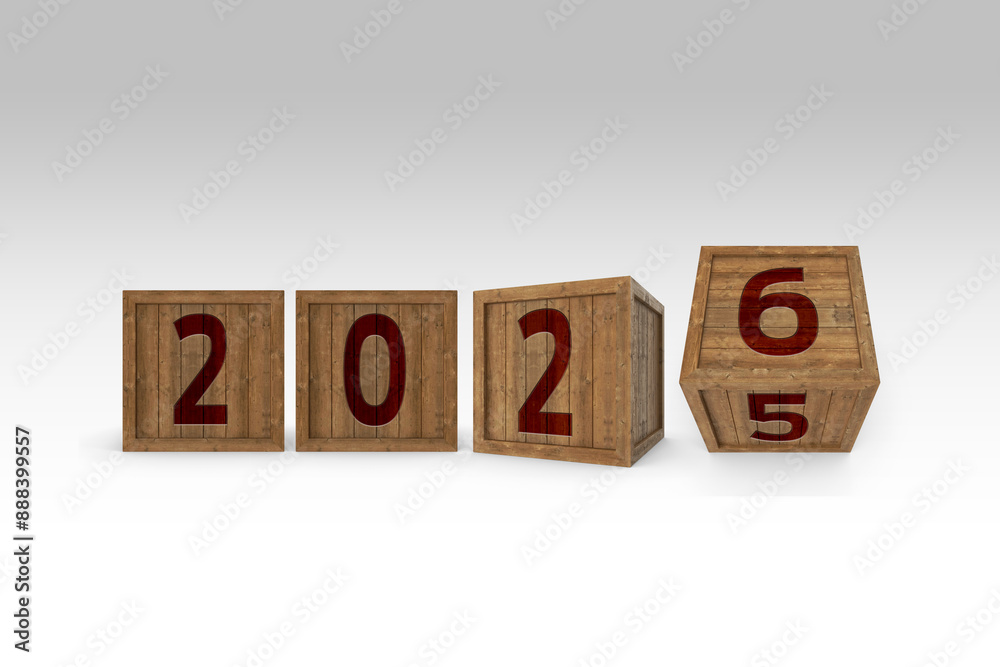 Stock-Illustration „Happy New Year 2026 graphic. Hand flip 2025 to 2026 ...
