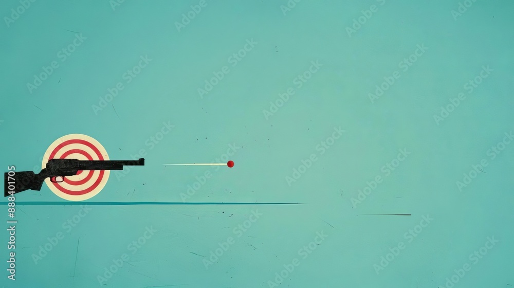 Minimalist illustration of a sniper rifle hitting a target bullseye ...