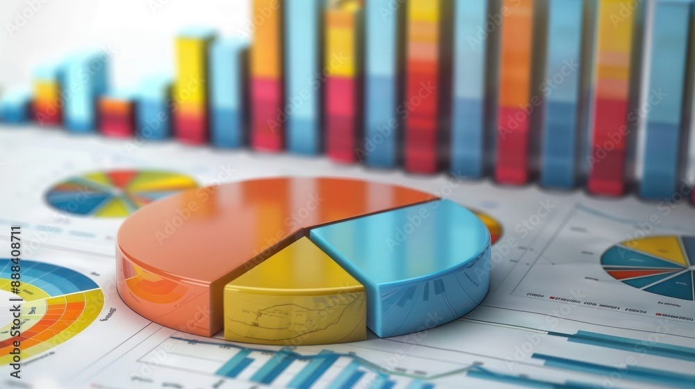 Conceptual pie charts and bar graphs representing corporate financial ...