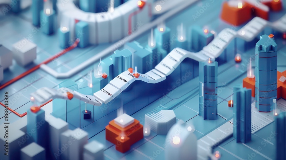 Detailed 3D model of a company's financial year in review, shown as a ...