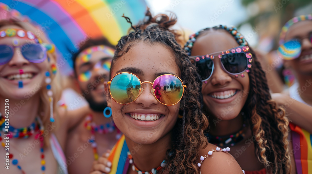 Pride Celebration: Diverse group of friends with vibrant face paint and ...