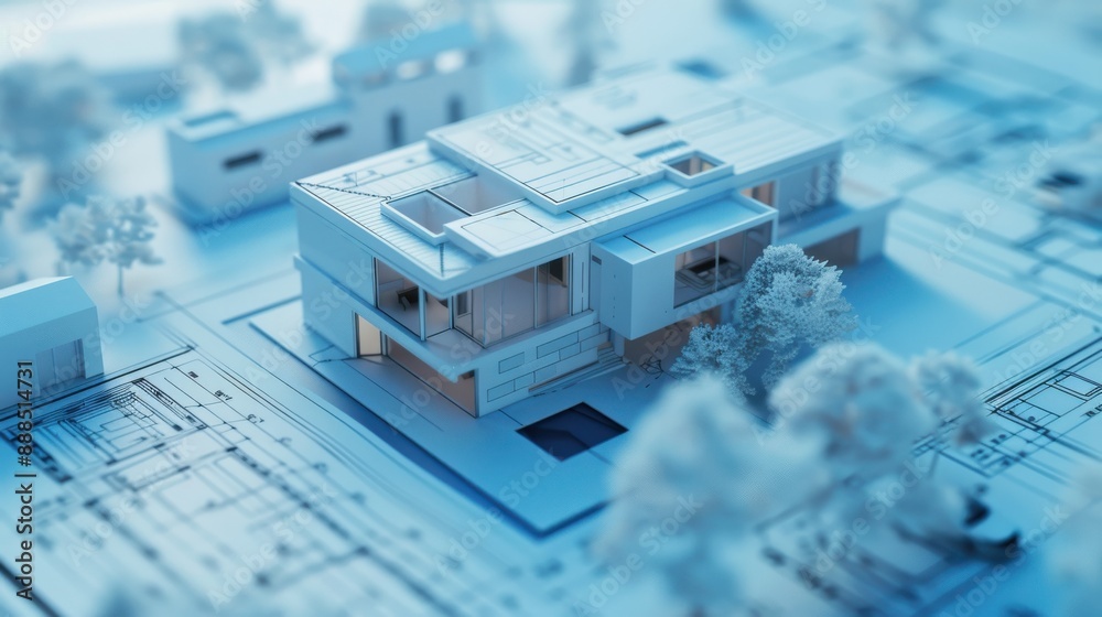 Blueprint of modern house model, detailed layout, home improvement ...