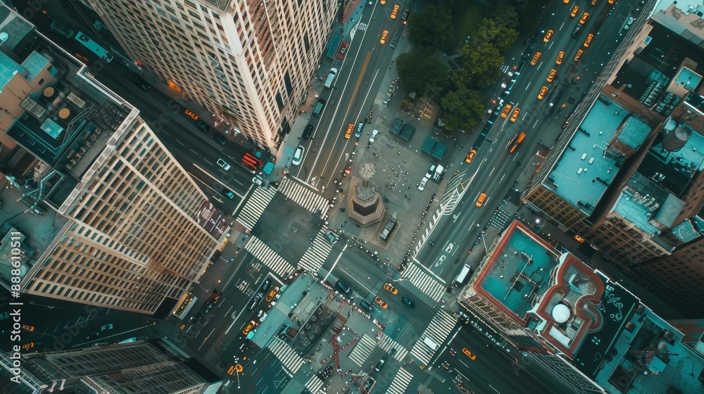 upside down overhead birds eye perspective drone view on a modern city ...