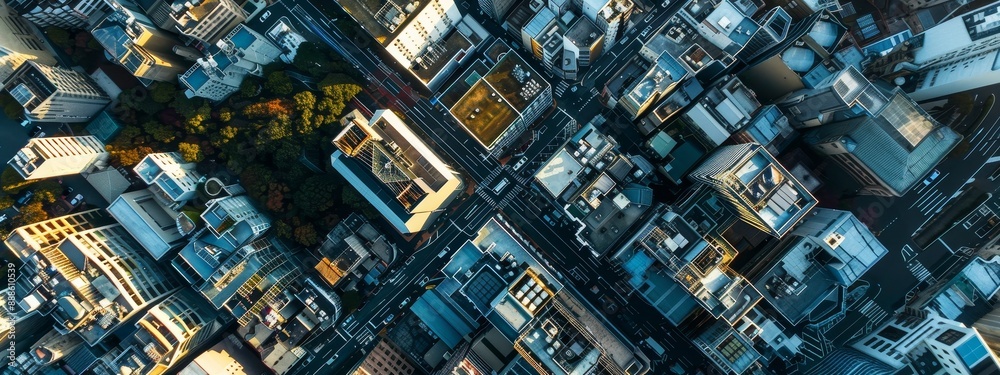 upside down overhead birds eye perspective drone view on a modern city ...
