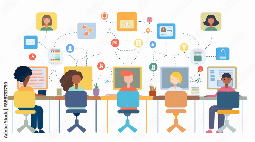 Teams from diverse backgrounds collaborating across time zones, using ...