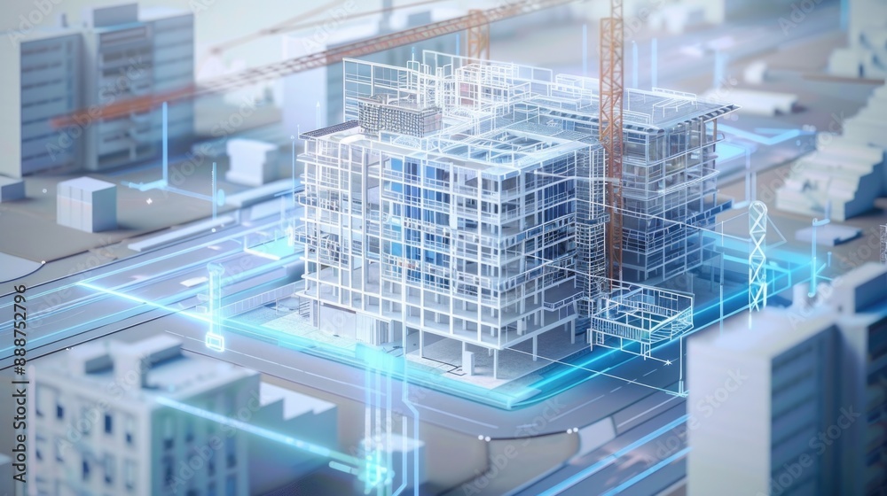 digital construction building information modeling bim concept with 3d ...