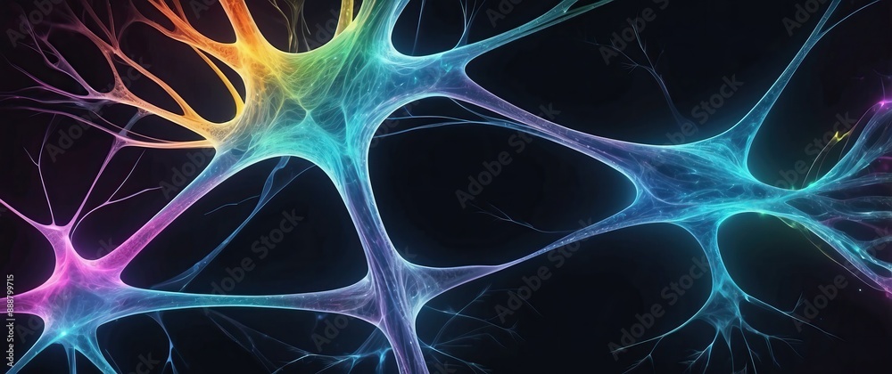 Colorful, abstract illustration of interconnected neural networks ...