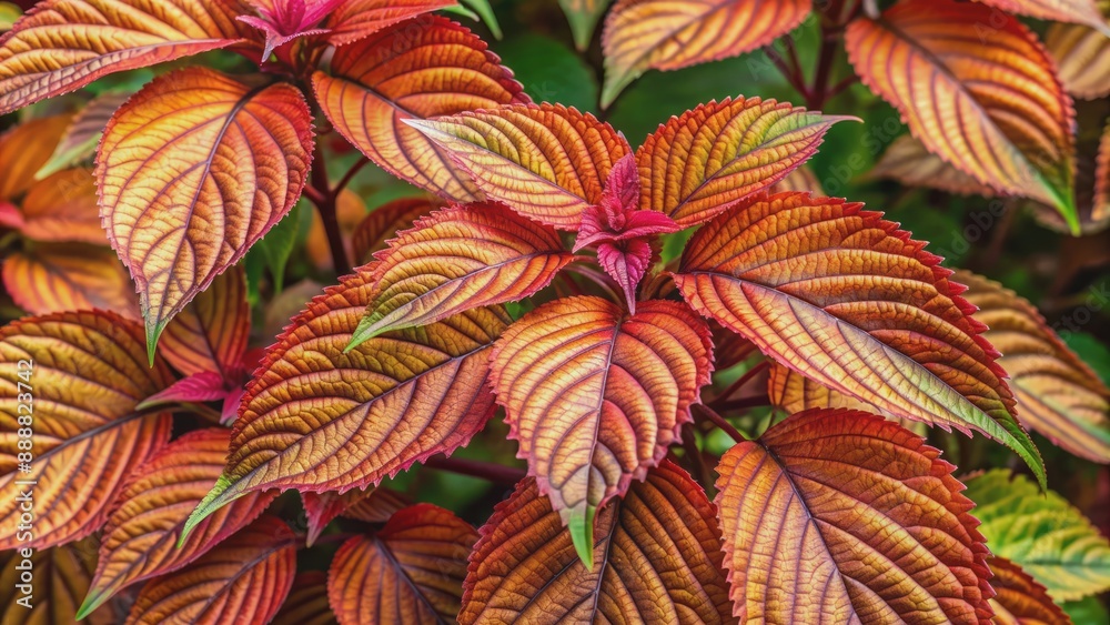 Vibrant copper-hued leaves of Acalypha wilkesiana, also known as Jacob ...