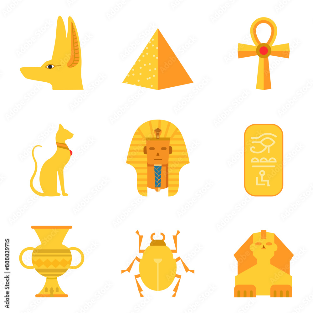 Set of symbols of Egyptian culture in cartoon style. Vector ...