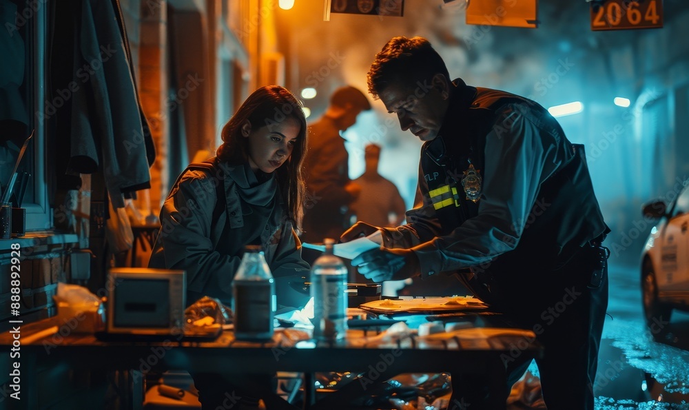 Crime Scene at Night: Crime Scene Investigation Team Working on a ...