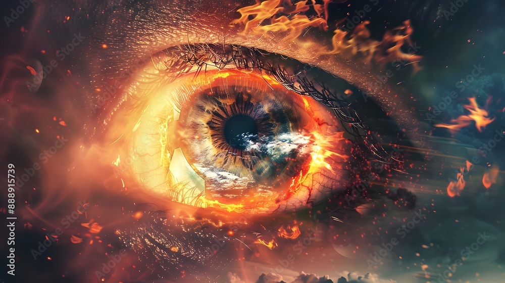 Eye on fire, Macro image of human eye with fire flames. Stock Photo ...