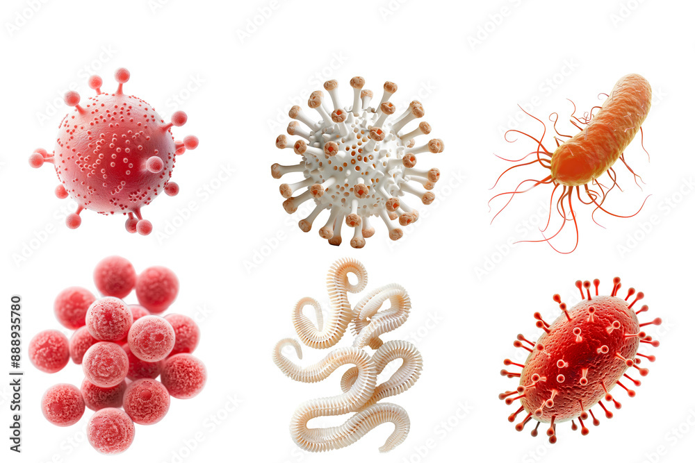 set bacteries with chlamydia, streptococcus, salmonella, spirochetes ...