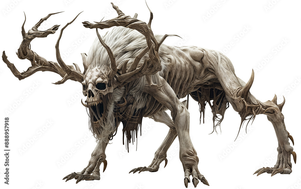 Terrifying Wendigo Creature with Skeletal Face and Antlers on ...