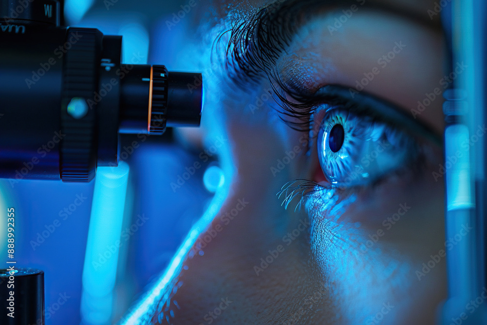 Eye examination on the ophthalmologist. A young woman is having her ...