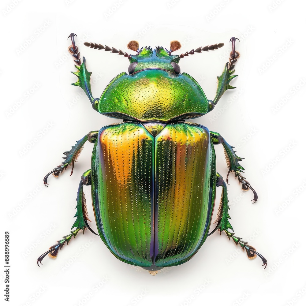 iridescent green june beetle in stunning detail against white ...