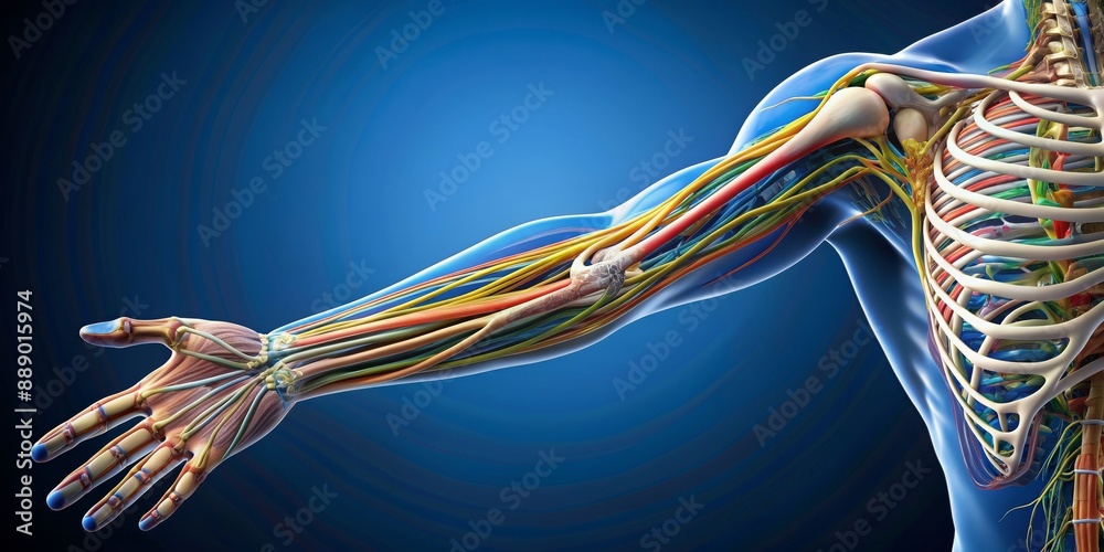 of human arm anatomy featuring nerves, bones, and ligaments, anatomy ...