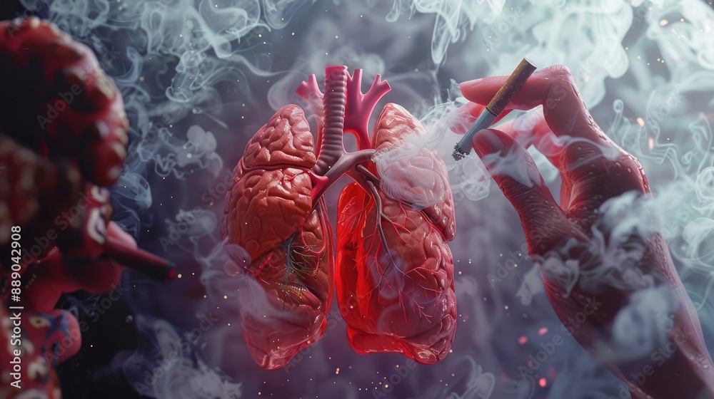 the deadly poison of cigarettes burning lungs symbolizing tobaccos ...