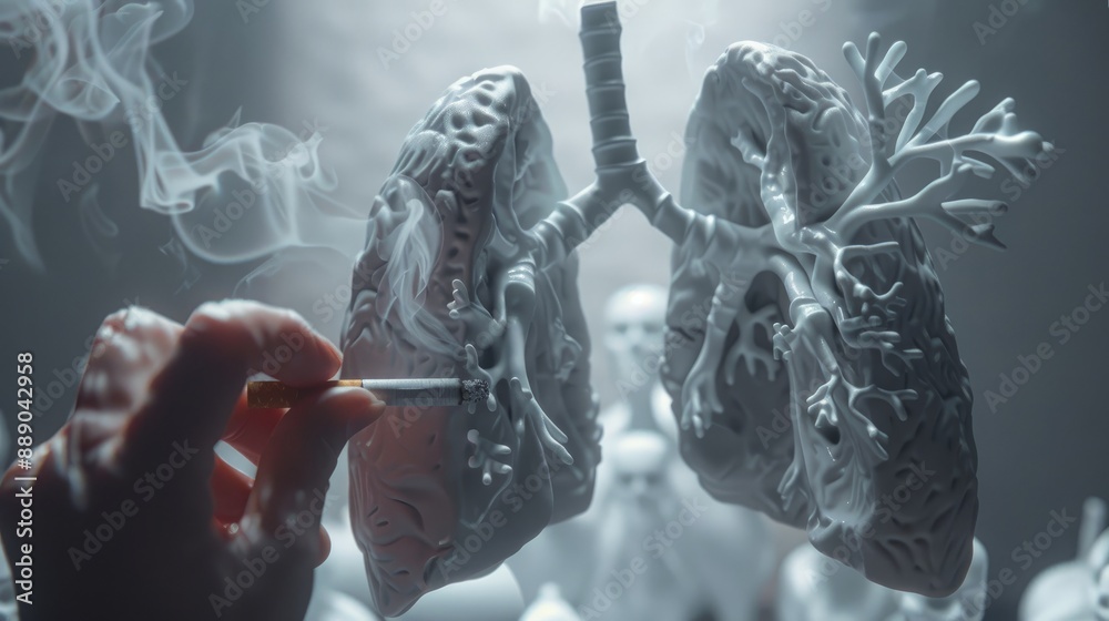 the deadly poison of cigarettes burning lungs symbolizing tobaccos ...