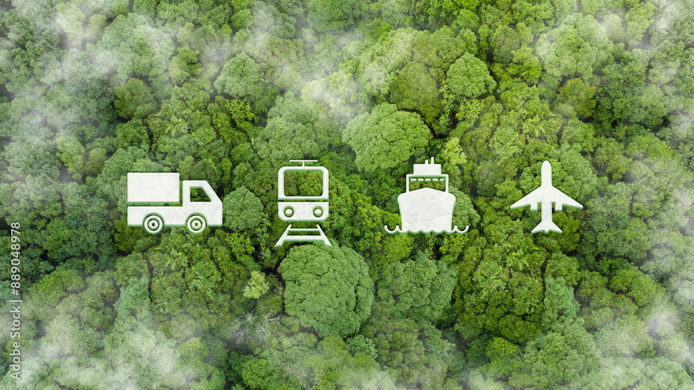 Green Logistics and supply chain concept. An aerial view of a lush ...