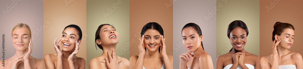 Seven diverse women, each with different skin tones and features, are ...