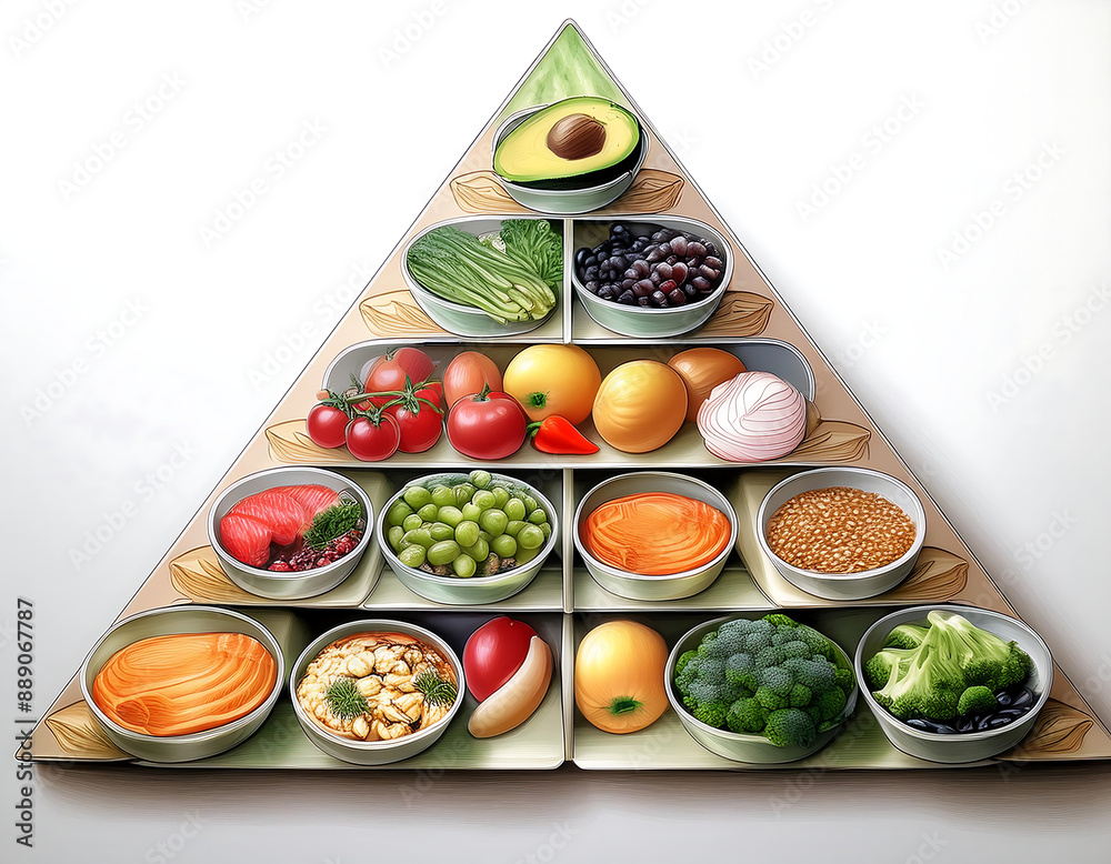 Food Pyramid- A detailed food pyramid illustration, isolated on white ...