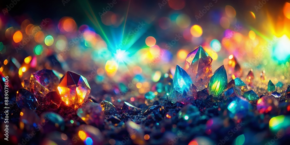 Vibrant warm rainbow hues radiate from soft, blurred crystal light ...