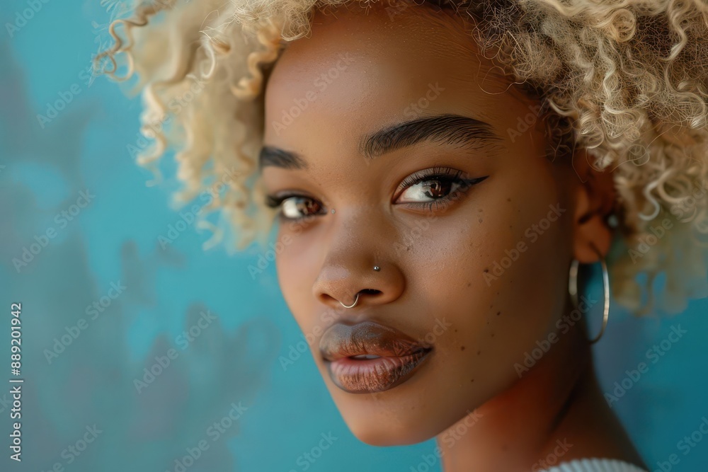 stylish young african american woman with blonde hair and nose piercing ...