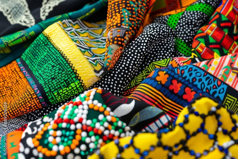 Intricate beadwork on colorful fabrics represents Ghana's cultural ...