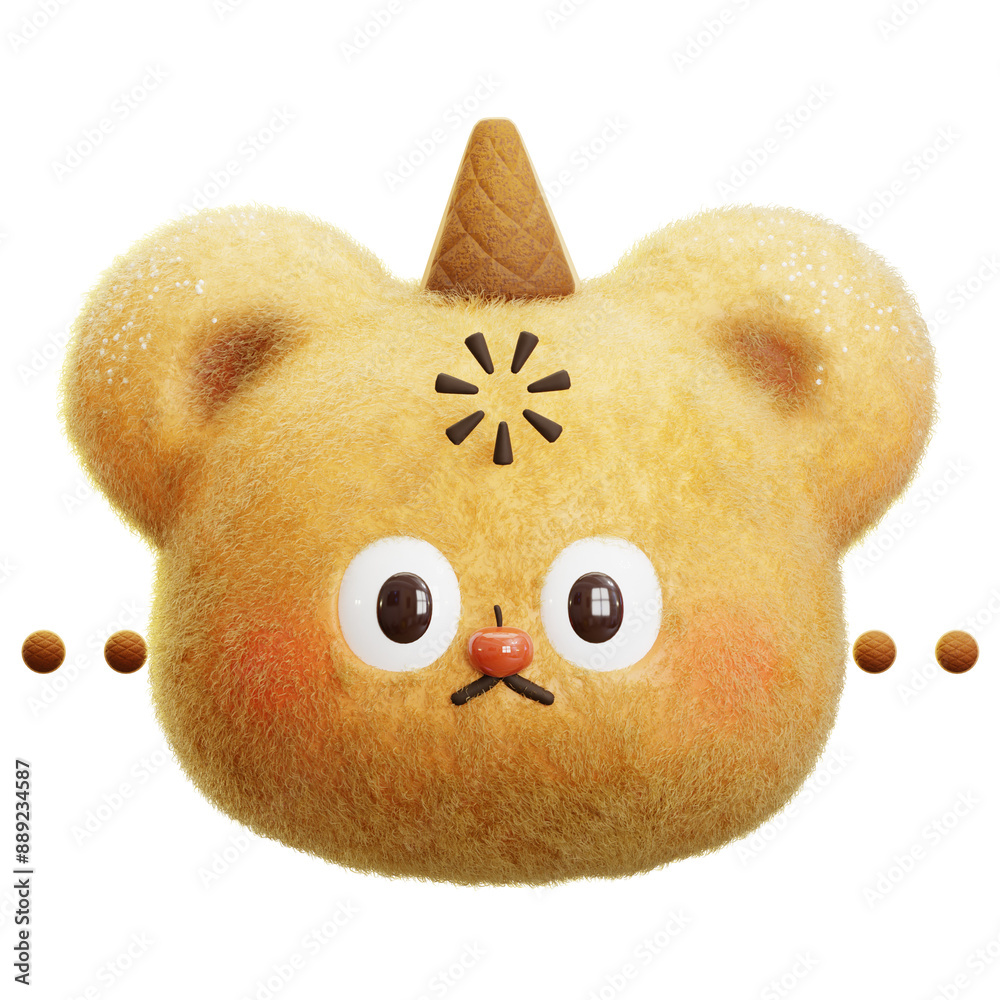 Loading, processing, thinking bear, cute cartoon 3D furry and fluffy ...