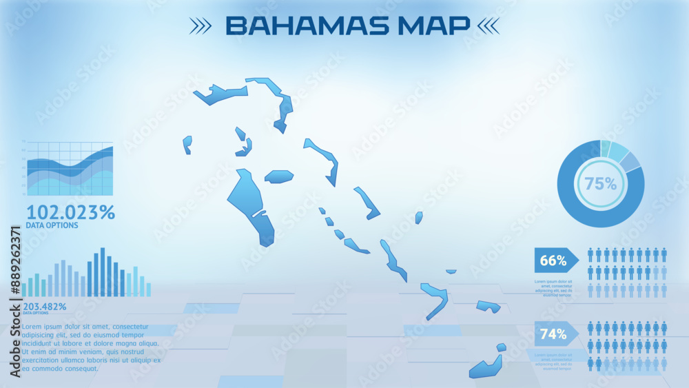Blue Bahamas Map with States, Political Bahamas infographic map vector ...