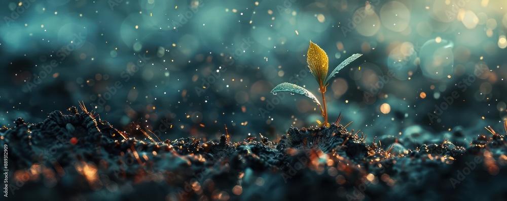 New Life Emerging from the Ground A Single Sprout Breaks Through the ...