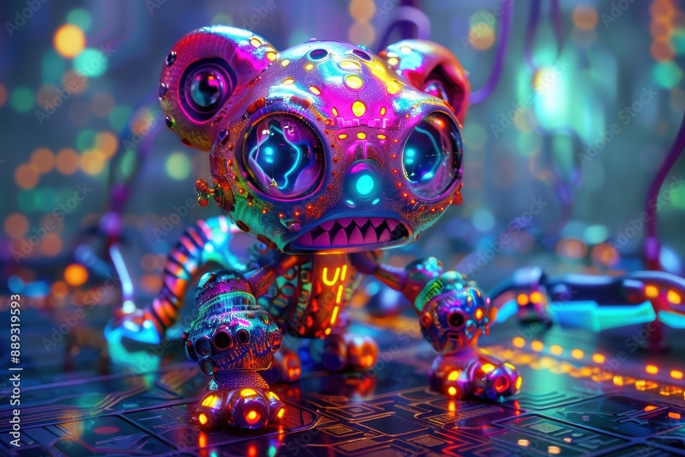 Quirky 3D monster character with a hybrid design of organic and ...