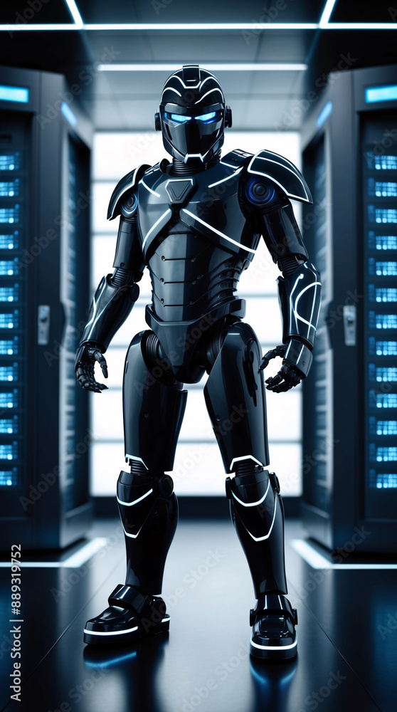 Cybersecurity Guardian Robot cyborg standing as a sentinel of data ...